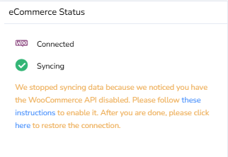 WooCommerce API disabled error (REST API)